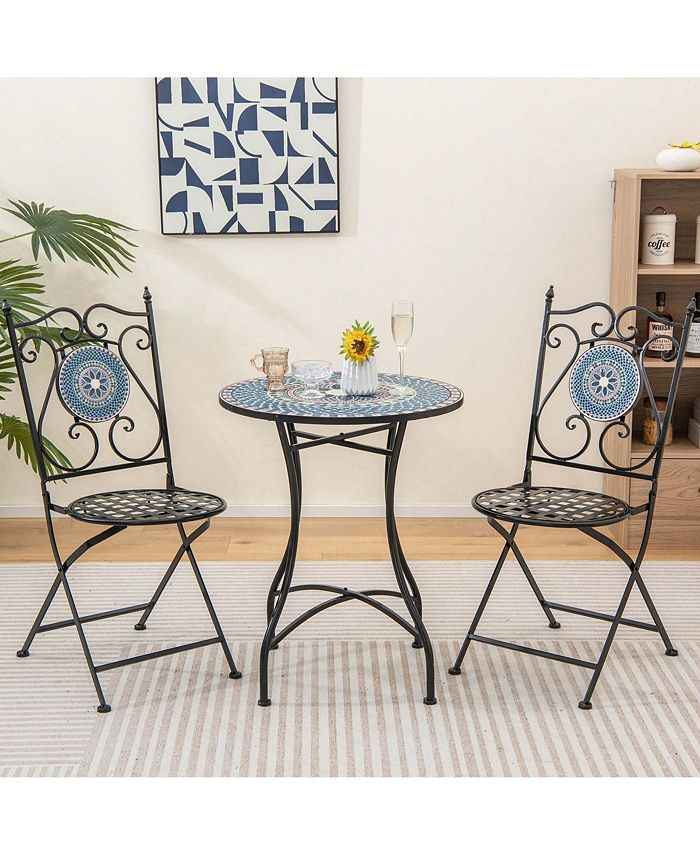 Costway Set of 2 Mosaic Chairs for Patio with Decorative Backrest Heavy ...