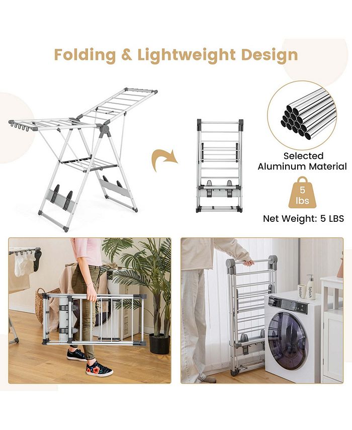 Costway 2-Layer Space-saving Aluminum Drying Rack Collapsible Clothes ...