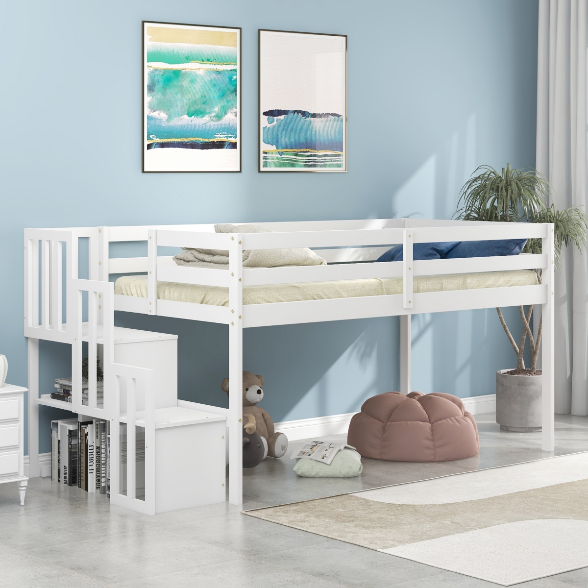 Click here for Streamdale Loft Bed With Staircase - White prices