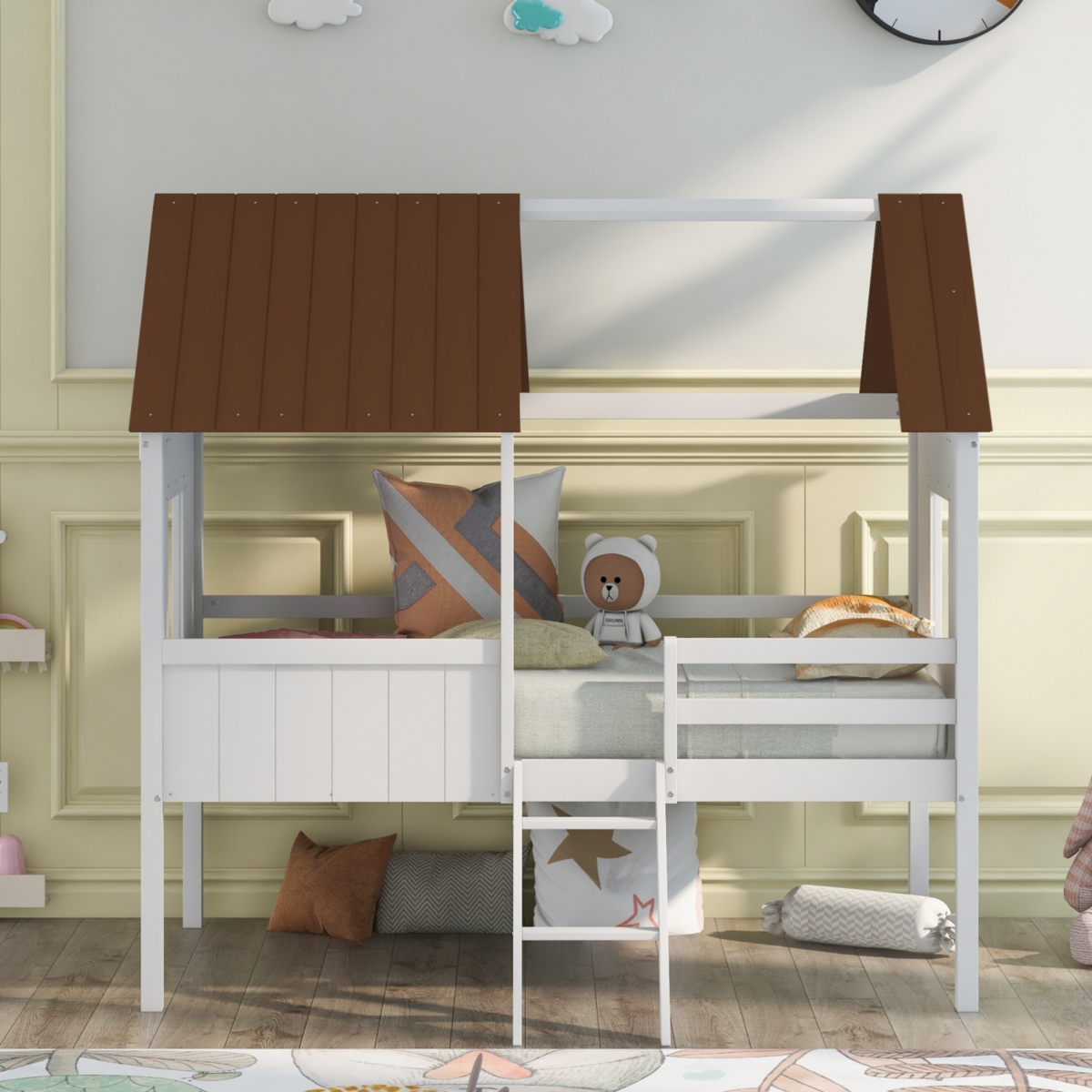 Click here for Simplie Fun Twin Size Low Loft Wood House Bed With... prices