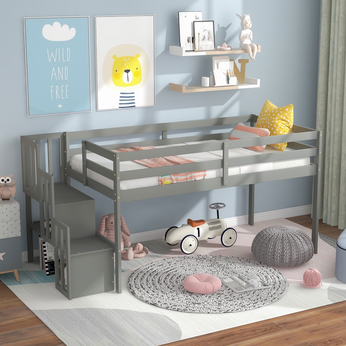 Click here for Streamdale Loft Bed With Staircase - Gray prices