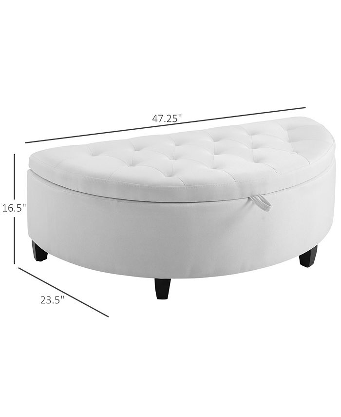 HOMCOM Foldable Tufted Linen Storage Seat Semicircle Footrest Box w ...