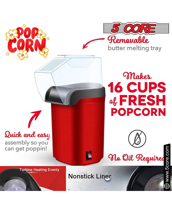 5 Core Popcorn Machine 16 Cup Capacity Hot Air Popper Mini Portable ...
