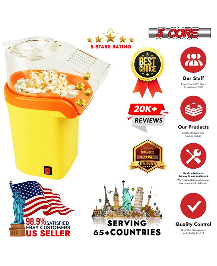 5 Core Popcorn Machine 16 Cup Capacity Hot Air Popper Mini Portable ...