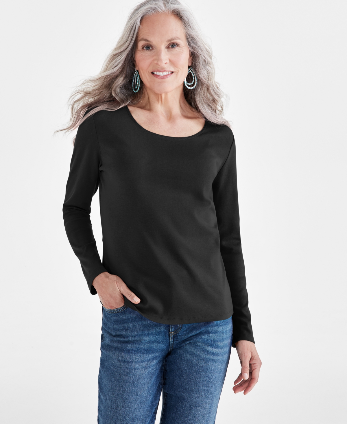Click here for Style & Co Womens Cotton Long-Sleeve Scoop-Neck To... prices