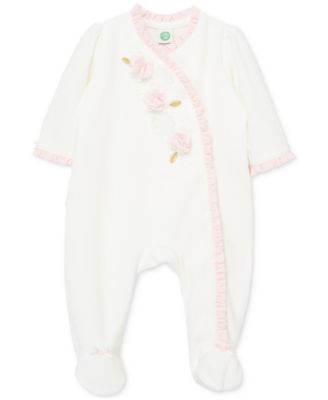 Little Me Baby Girls Ruffled Floral Velour Footed Coverall - Macy's