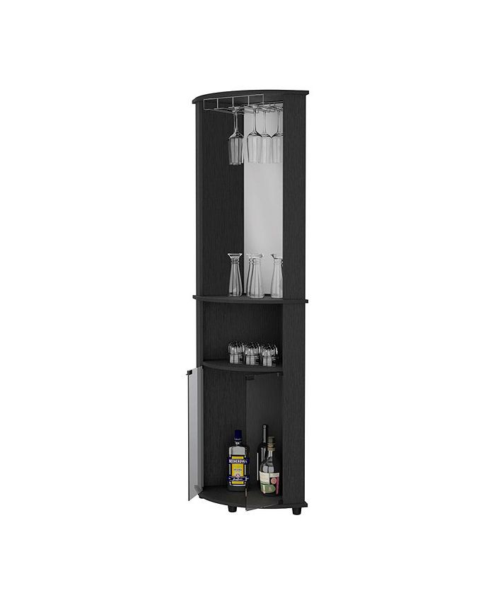 FM FURNITURE Oregon Corner Bar Cabinet, 3-Tier Shelf with Glass Rack ...