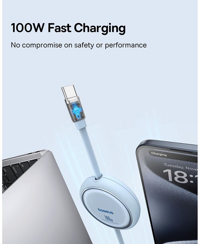 Baseus Free2Draw Mini Retractable Charging Cable Type-C to Type-C 100W 1m Nebula Purple - Macy's