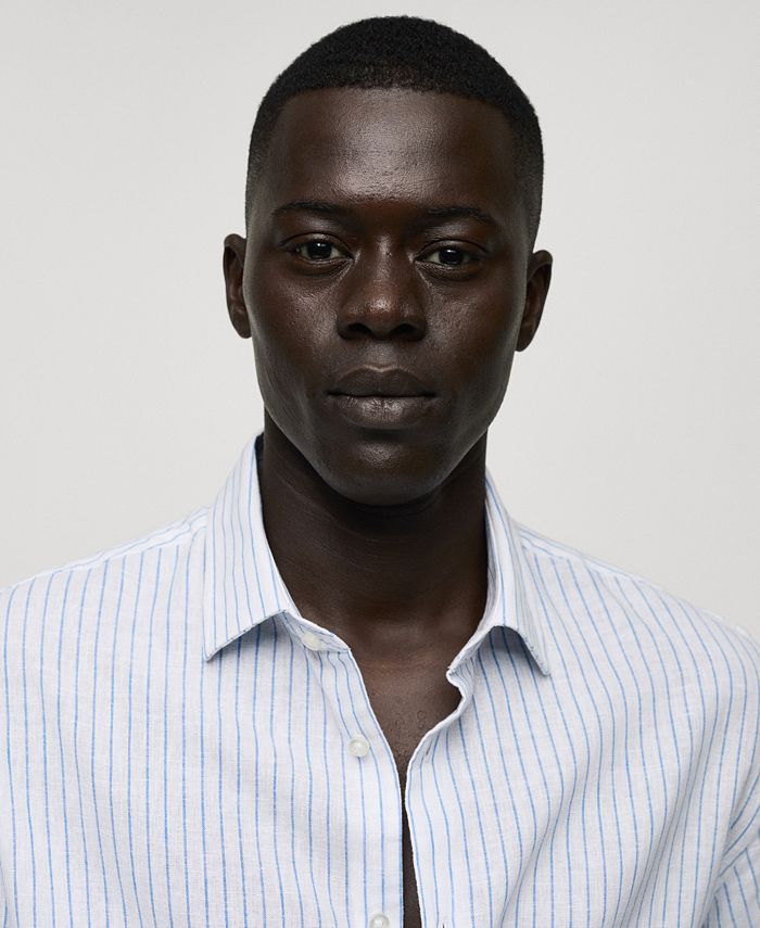 MANGO Men's Regular-Fit Striped Cotton-Linen Shirt - Macy's