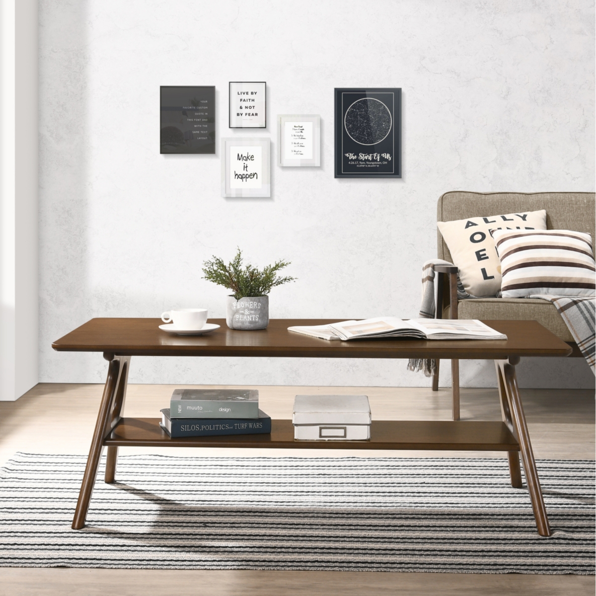 Click here for Mid-Century Modern Wood Coffee Table with Shelf -... prices