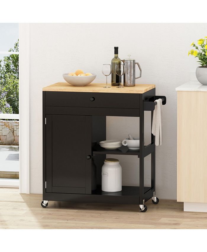 Simplie Fun Contemporary Kitchen Cart with Rubberwood Top and Multi ...