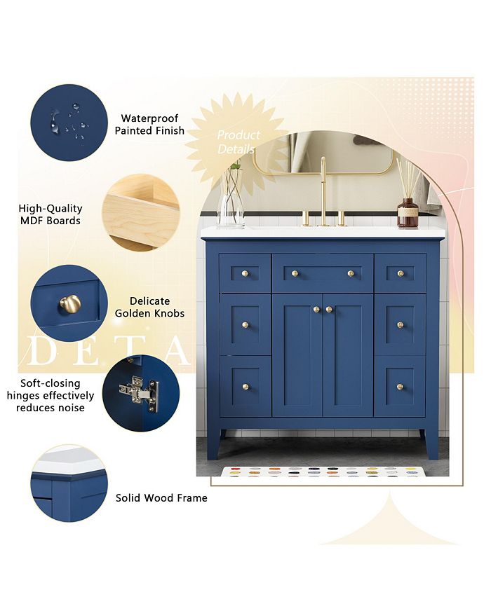 Simplie Fun Modern Bathroom Vanity with Resin Basin and Solid Wood ...