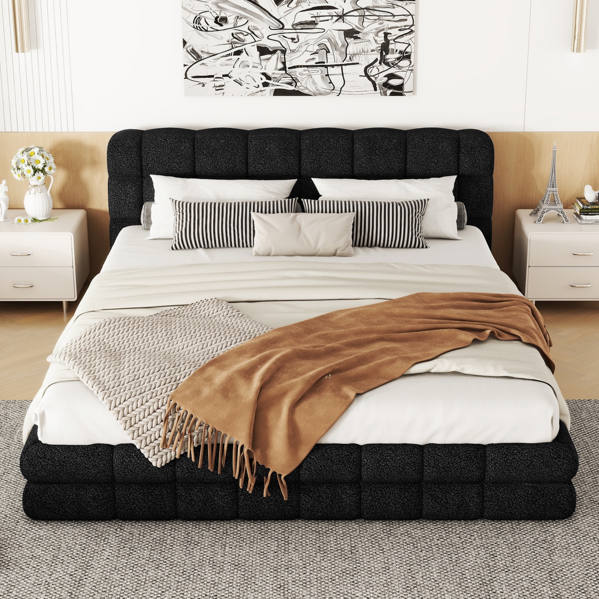 Click here for Streamdale Queen Size Upholstered Platform Bed  Wh... prices