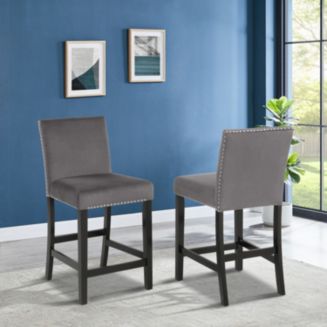 Streamdale Contemporary Velvet Counter Stool with Nailhead Trim, Set of ...