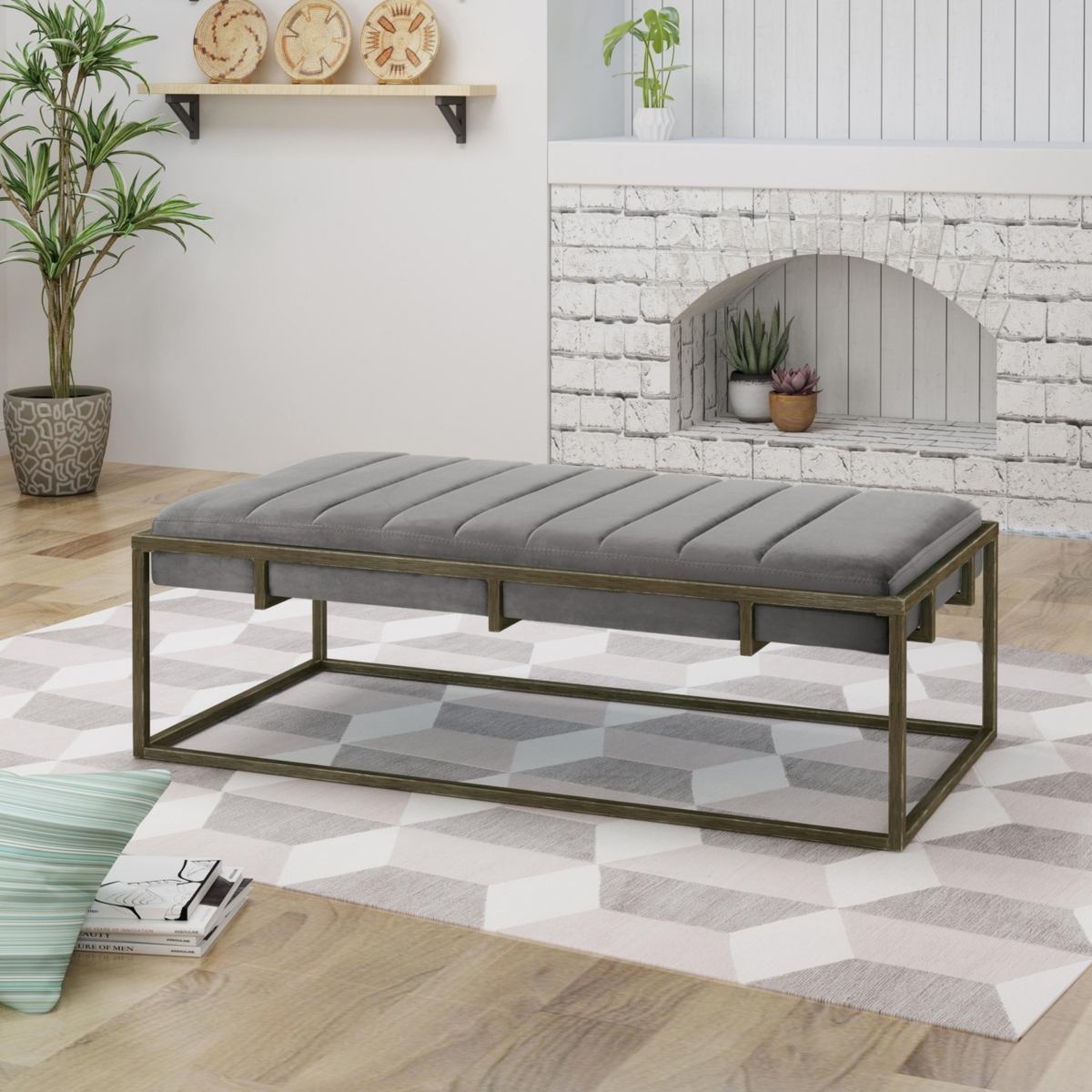 Click here for Streamdale Modern Velvet Fabric Ottoman Bench with... prices