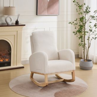 Luxurious Sherpa Rocking Chair with Curved Wing Back and Gentle Rocking ...