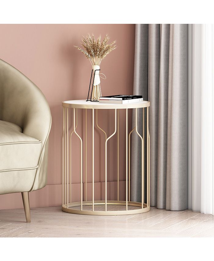 Simplie Fun Luxurious Modern Glam Side Table with Marble-Look Top and ...