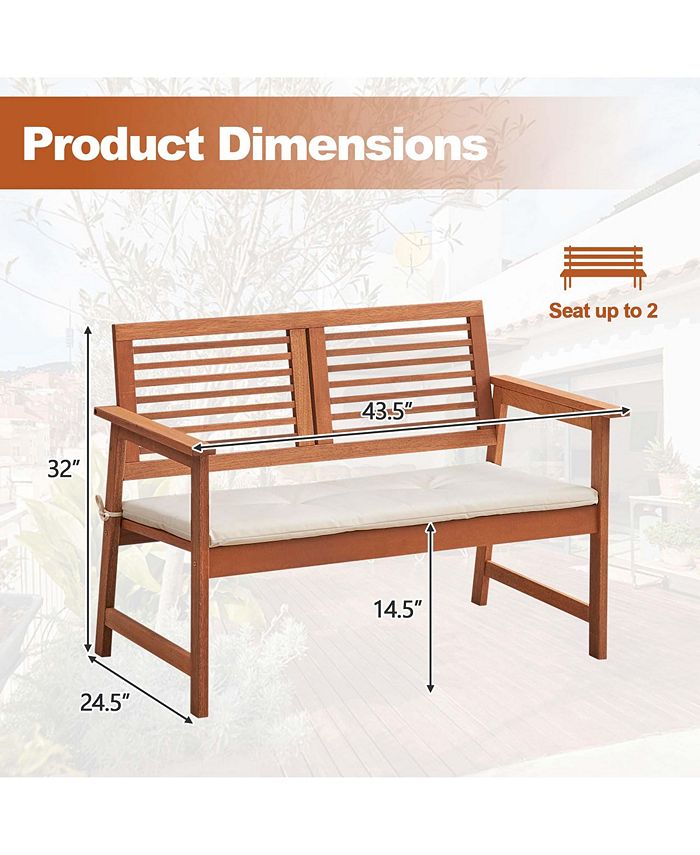 Costway Patio Bench Outdoor Solid Wood Loveseat Chair with Backrest ...