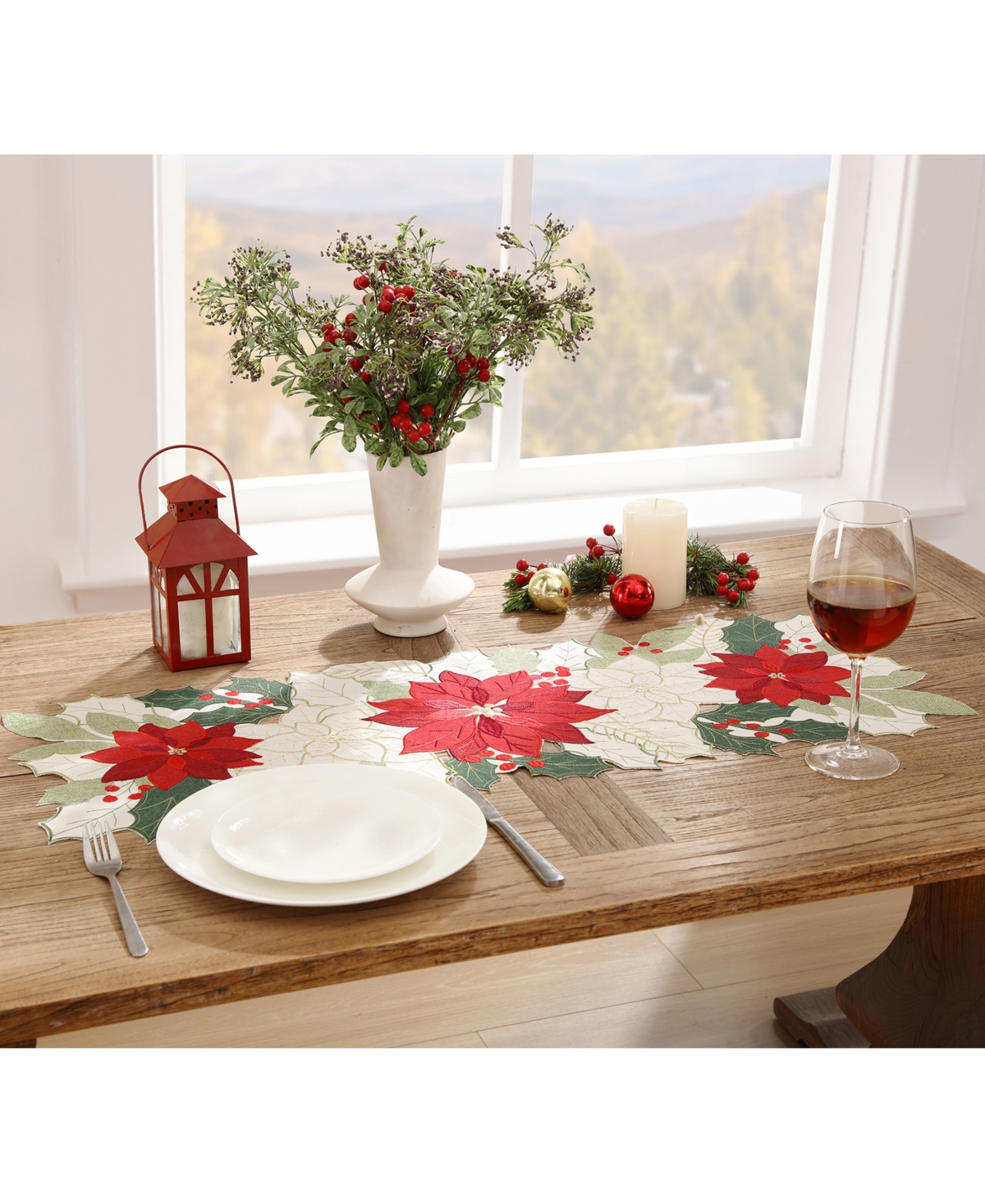 Click here for Elrene Poinsettia Cutwork Fabric Centerpiece Runne... prices