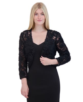 Eliza J Women's 3/4-Sleeve Lace Cropped Jacket - Macy's