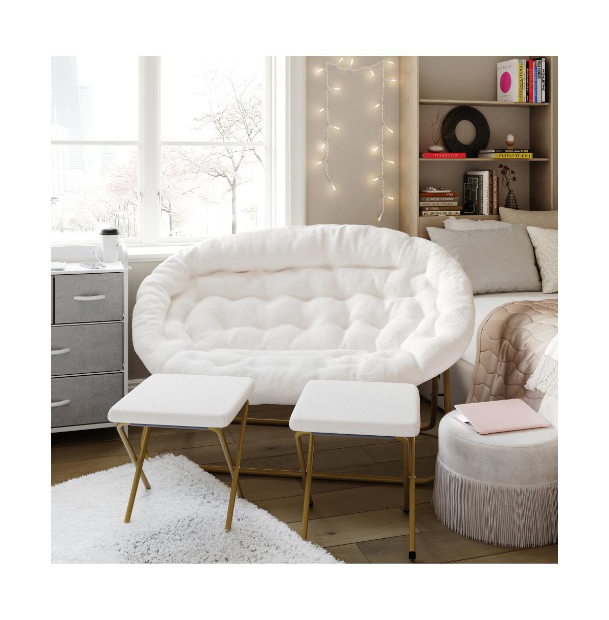 Click here for Janey Folding Double Saucer Chair With 2 Ottomans... prices