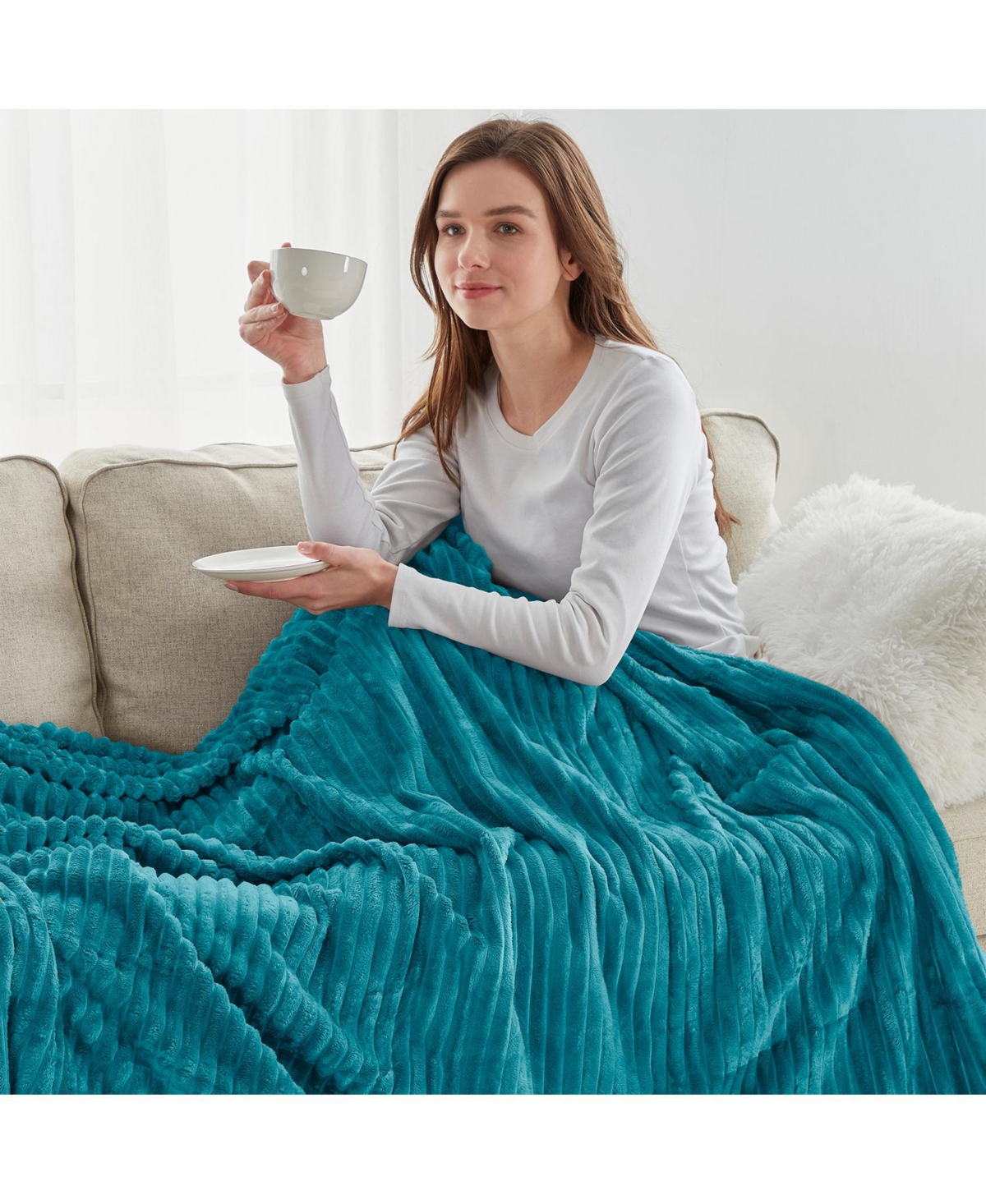 Click here for Ultra Soft & Light Ribbed Fleece Blanket - Throw/T... prices