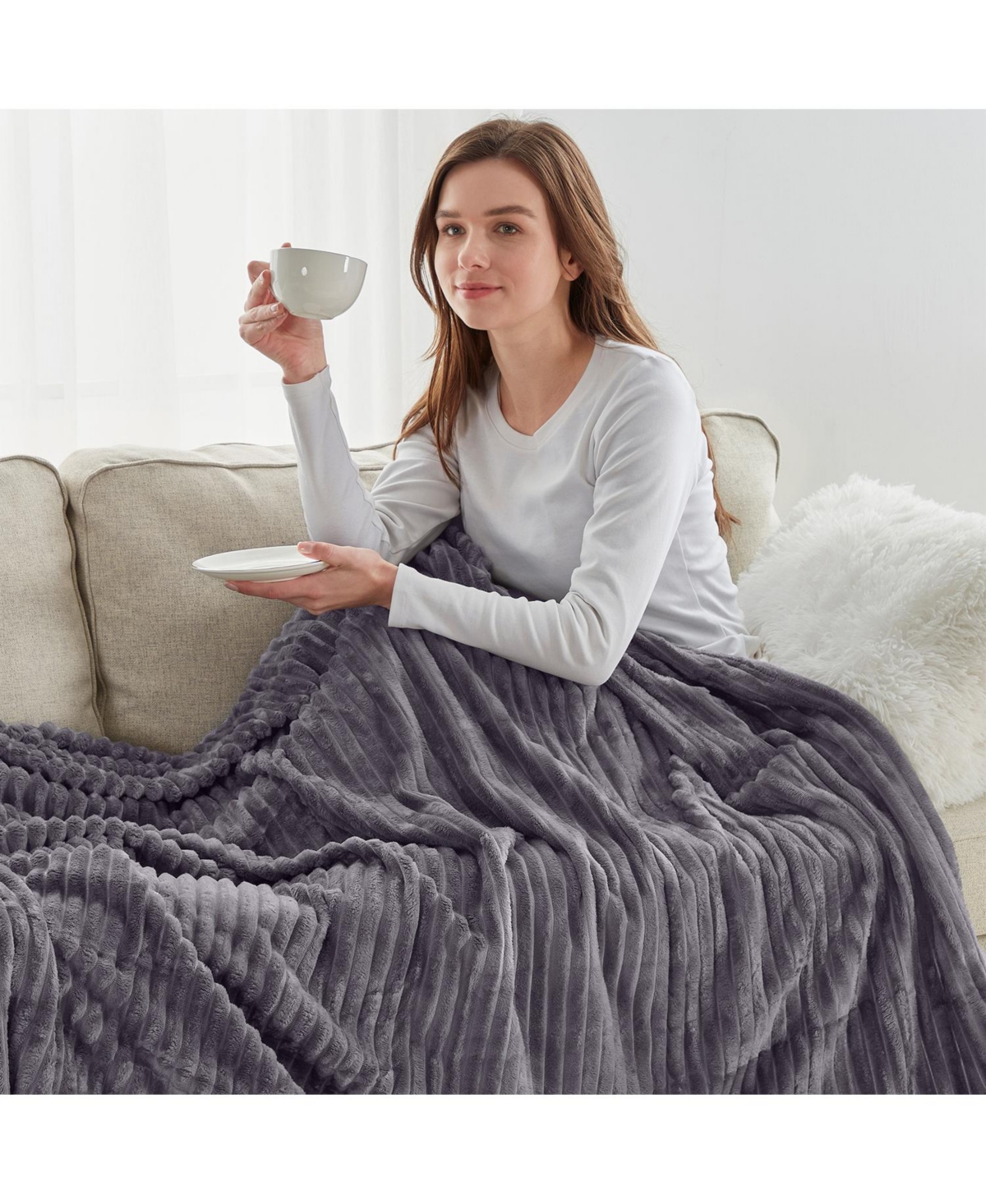 Click here for Ultra Soft & Light Ribbed Fleece Blanket - Throw/T... prices