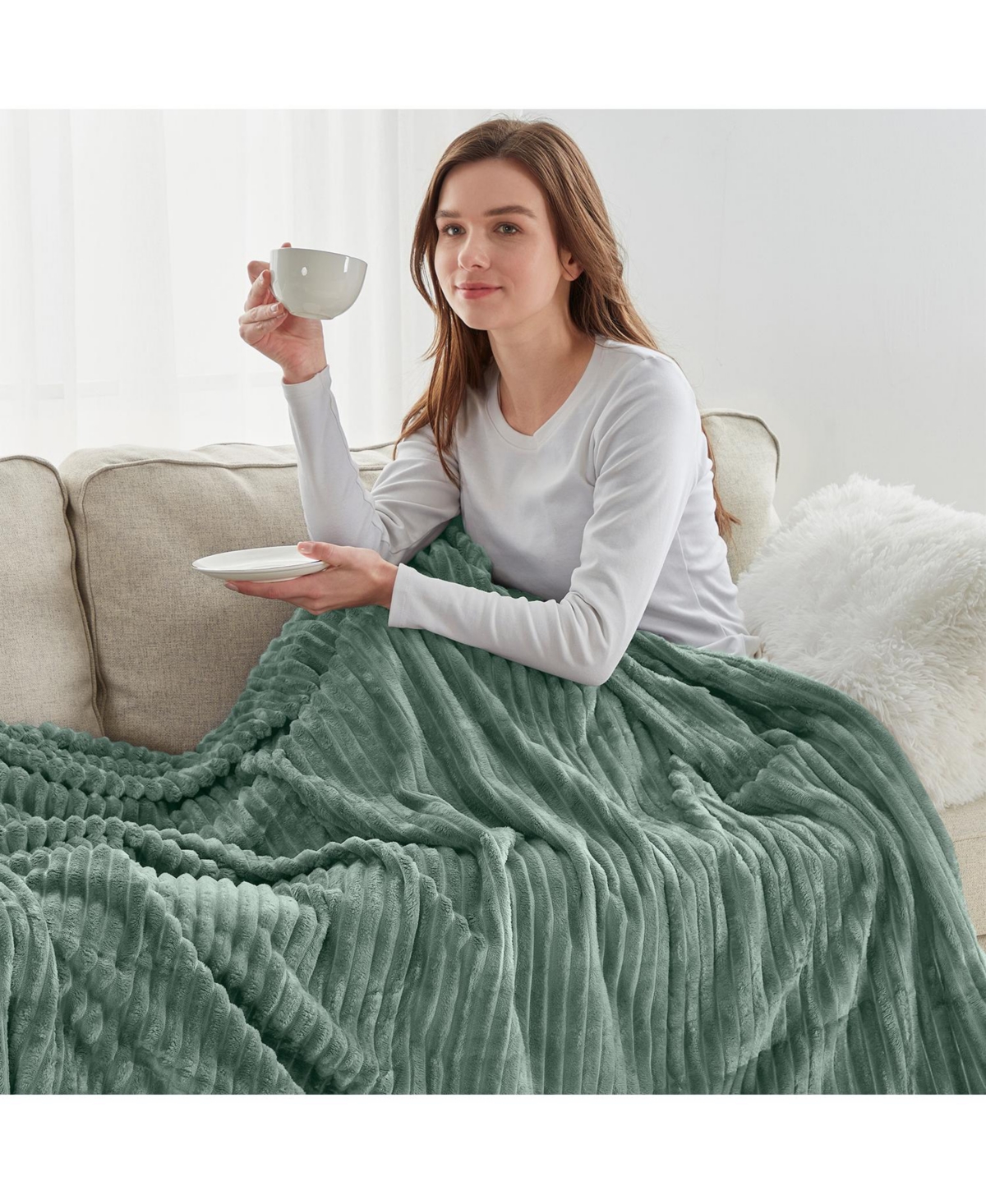Click here for Ultra Soft & Light Ribbed Fleece Blanket - Throw/T... prices