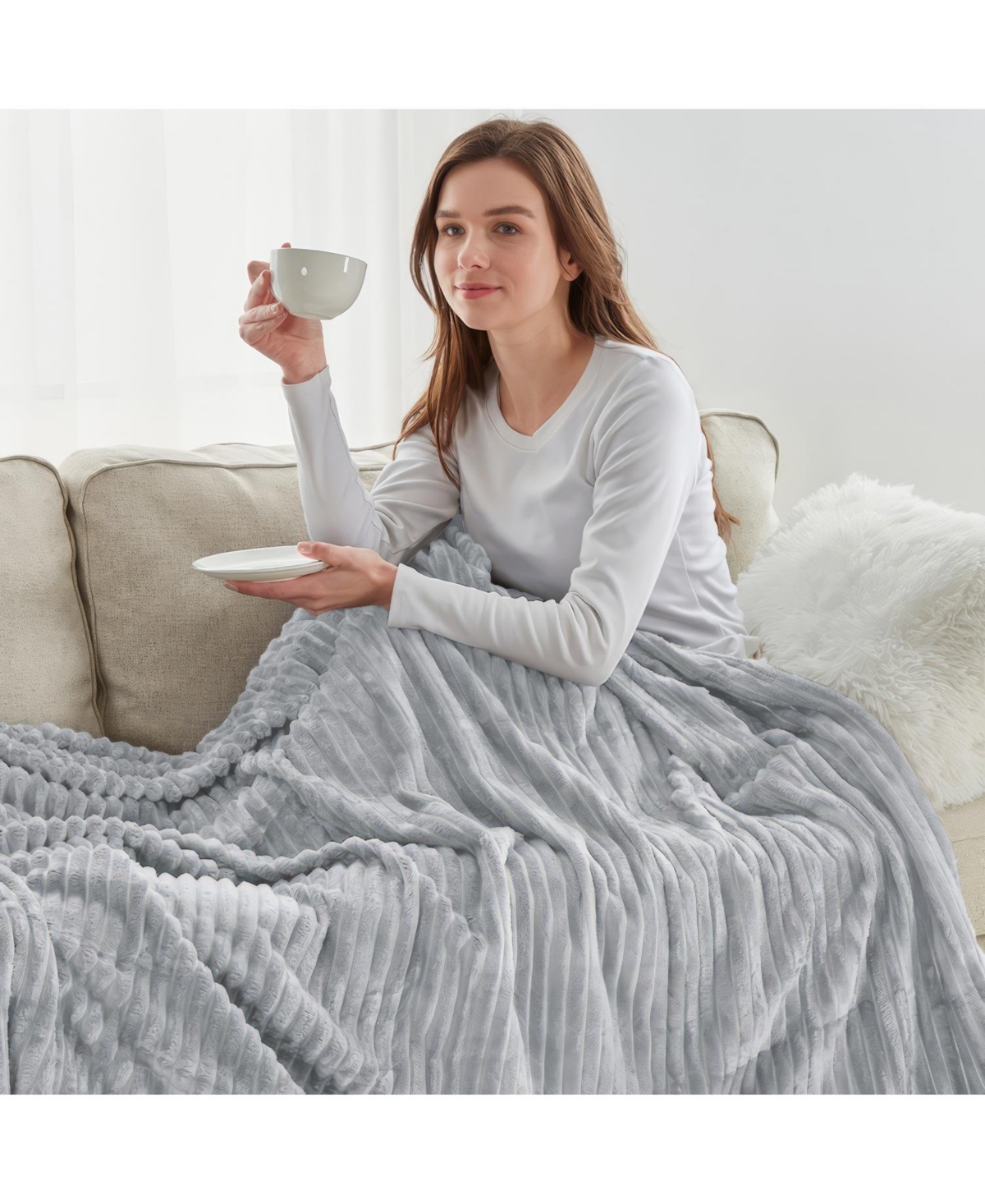 Click here for Ultra Soft & Light Ribbed Fleece Blanket - Throw/T... prices