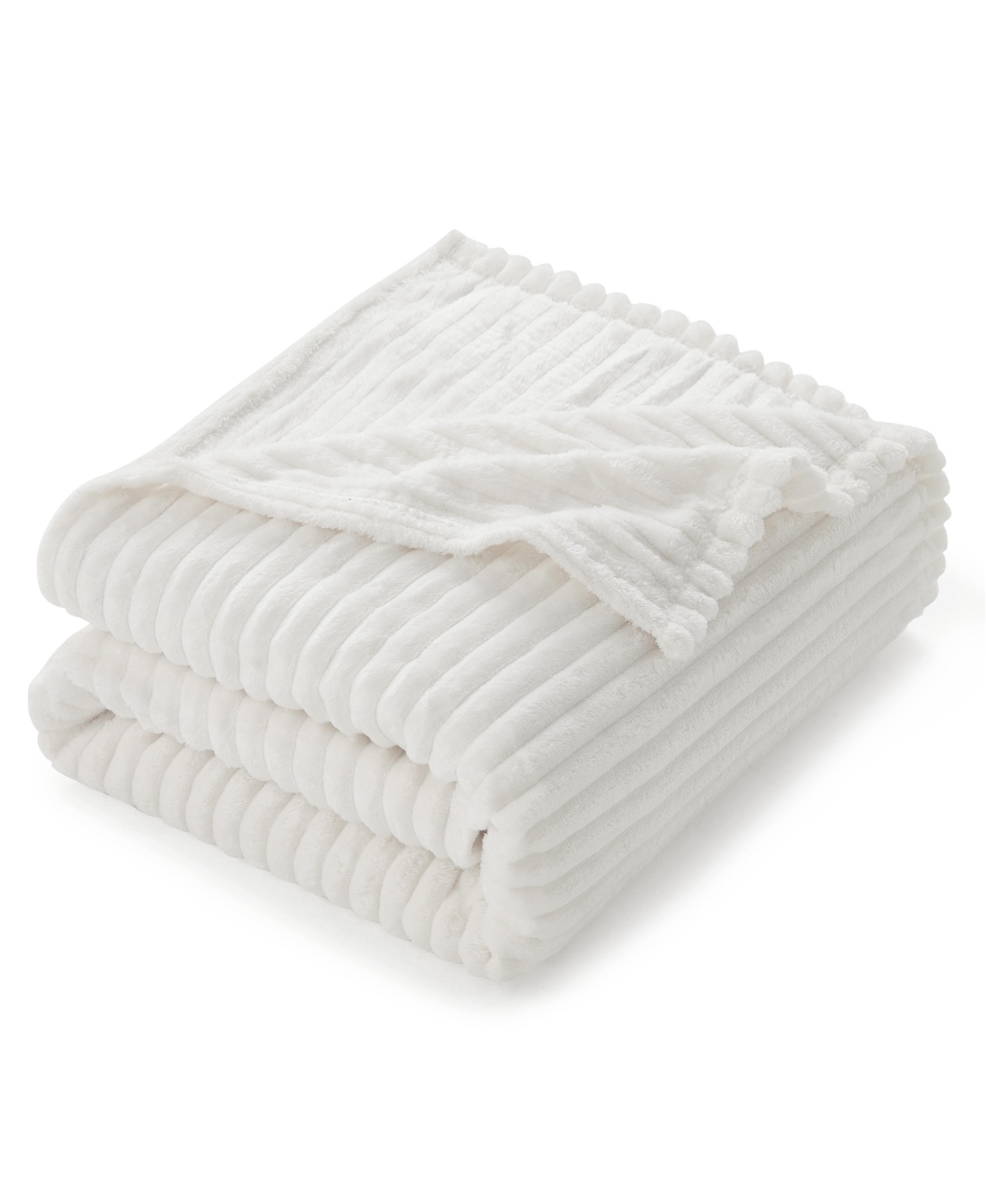 Ultra Soft & Light Ribbed Fleece Blanket - Throw/Travel 50x60 - White