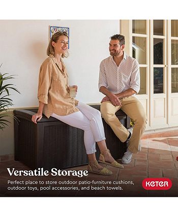 Keter Borneo 110 Gallon Rattan Wicker Resin Patio Deck Storage Box ...
