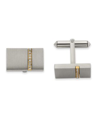 Chisel Titanium Brushed Yellow plated with CZ Rectangular Cuff Links ...