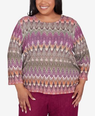 Alfred Dunner Plus Size Wine Country Chevron Textured Crew Neck Top ...