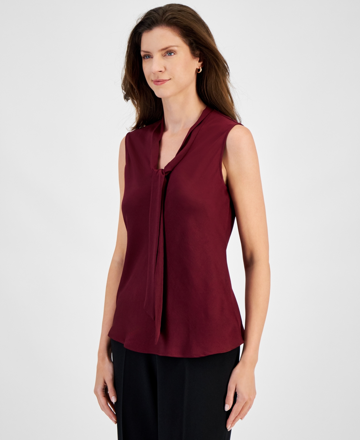 Click here for Kasper Womens Tie-Neck Sleeveless Top  Regular & P... prices
