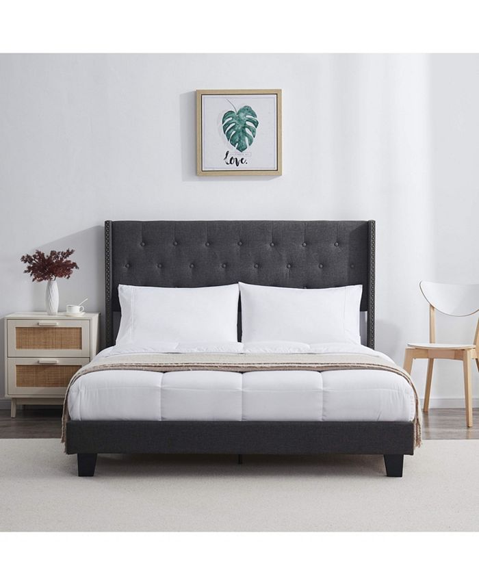 Clara Clark Wingback Diamond Upholstered Platform Bed - King - Silver ...