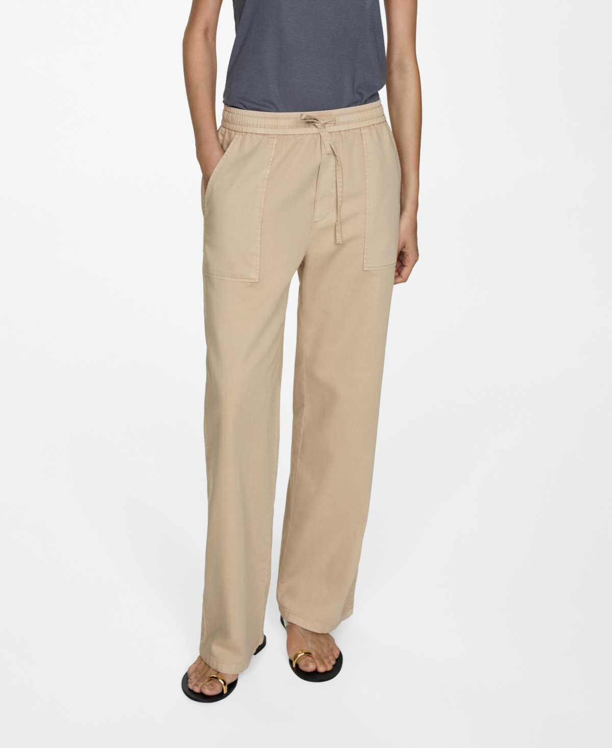 Click here for Mango Womens Elastic Waist Cotton Pants - Sand prices