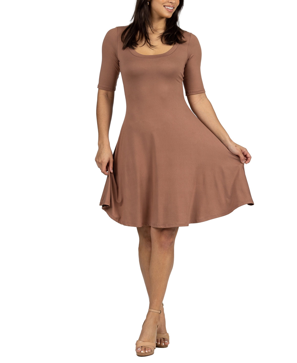 Click here for Womens A-Line Dress with Elbow Length Sleeves - Mo... prices