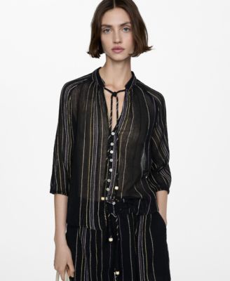 Mango Women's Striped Bow Blouse - Macy's