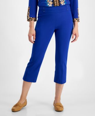 JM Collection Women's Pull On Slim-Fit Rivet Detail Cropped Pants ...