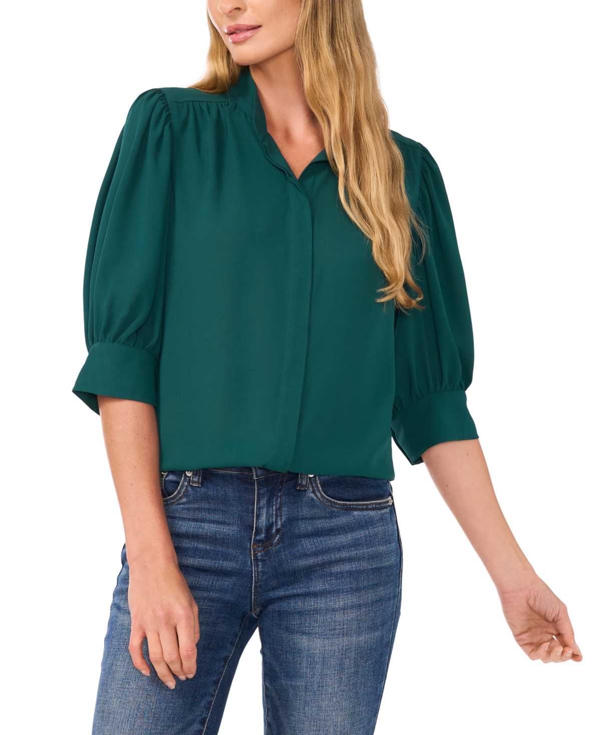 Click here for CeCe Womens 3/4-Sleeve Collared Button Down Top -... prices