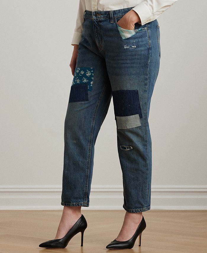 Lauren Ralph Lauren Plus Size Patchwork Boyfriend Jeans - Macy's