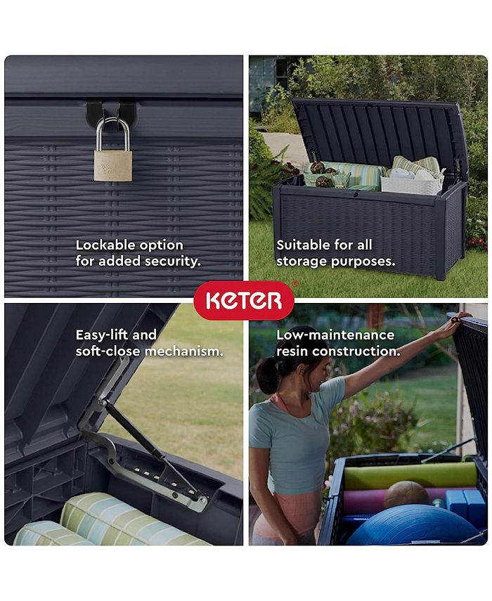 Keter Borneo 110 Gallon Rattan Wicker Resin Patio Deck Storage Box ...