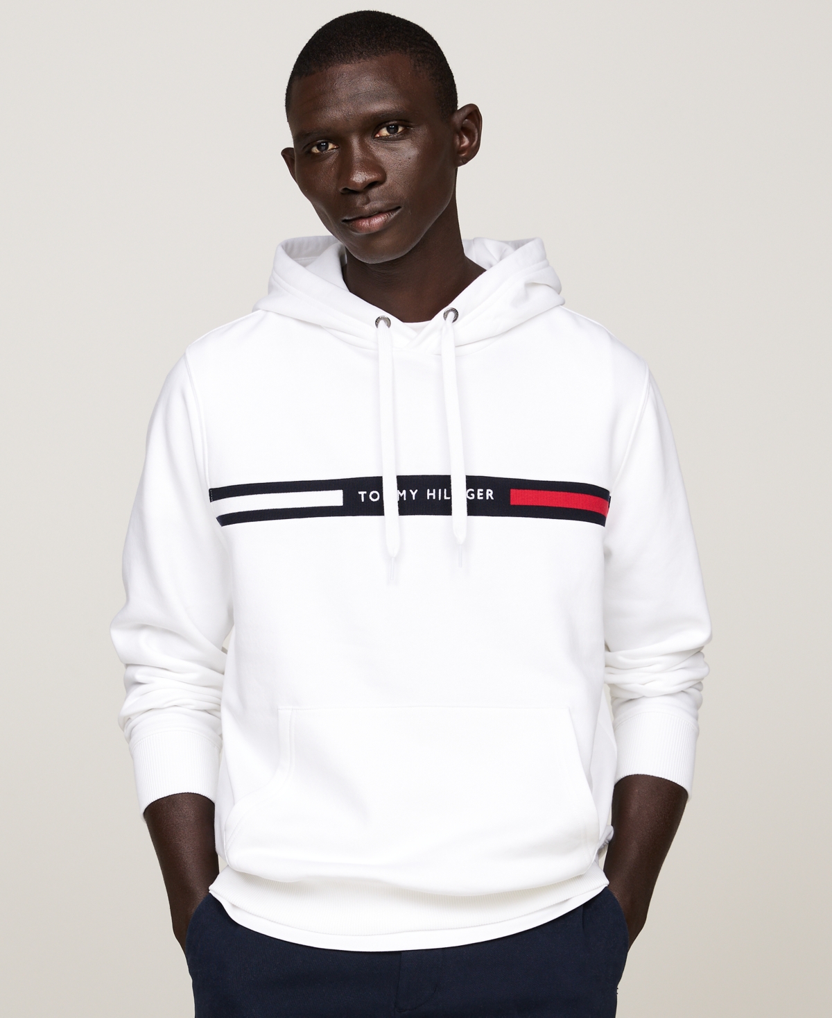 Click here for Tommy Hilfiger Mens Chest Logo Hoodie - White prices