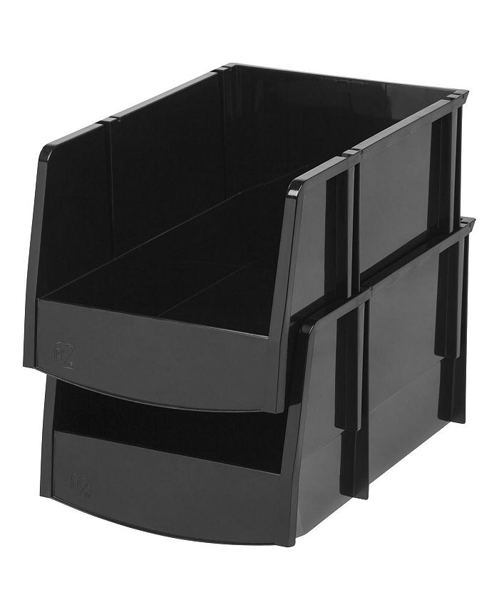 IRIS USA 6 Pack Jumbo Plastic Open Front Stackable Storage Bin, Black ...
