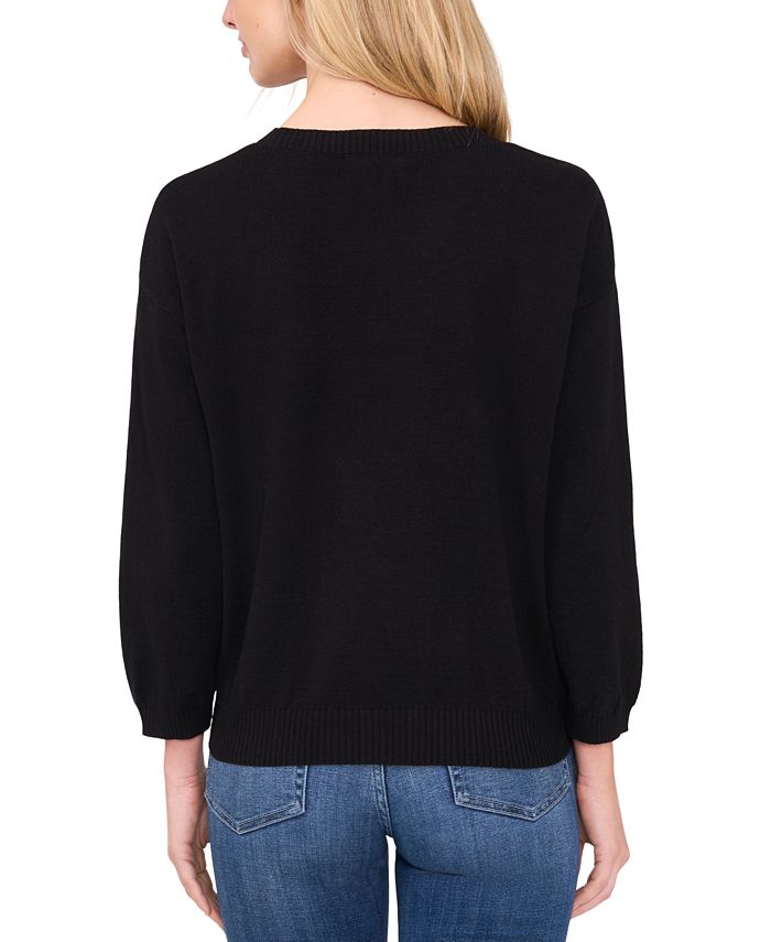 CeCe Women's Embellished Embroidered 3/4-Sleeve Sweater - Macy's