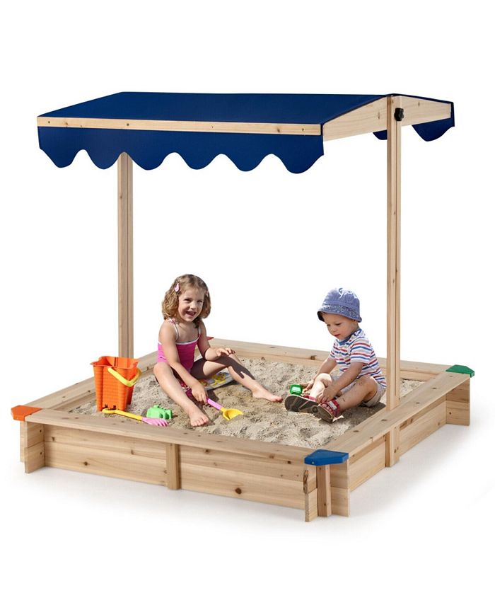 Slickblue Kids Wooden Sandbox with Height Adjustable and Rotatable ...