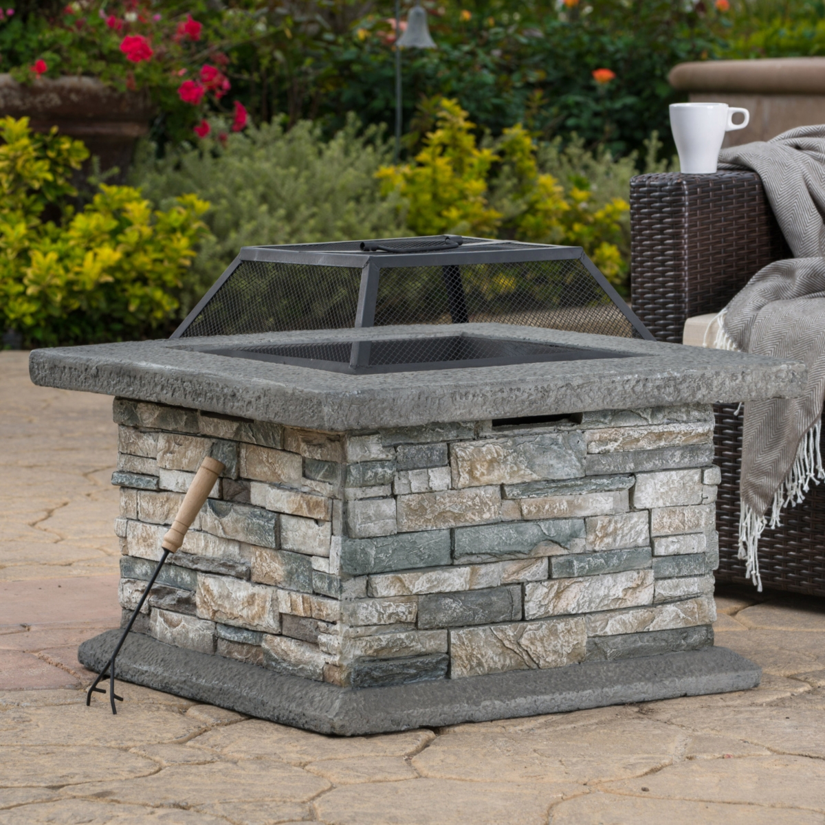 Click here for Streamdale 28" Square Fire Pit With Iron Shie... prices