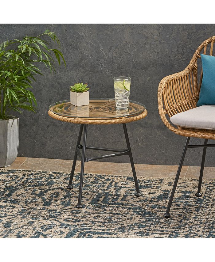 Simplie Fun Modern Rattan Side Table With Tempered Glass Top - Macy's
