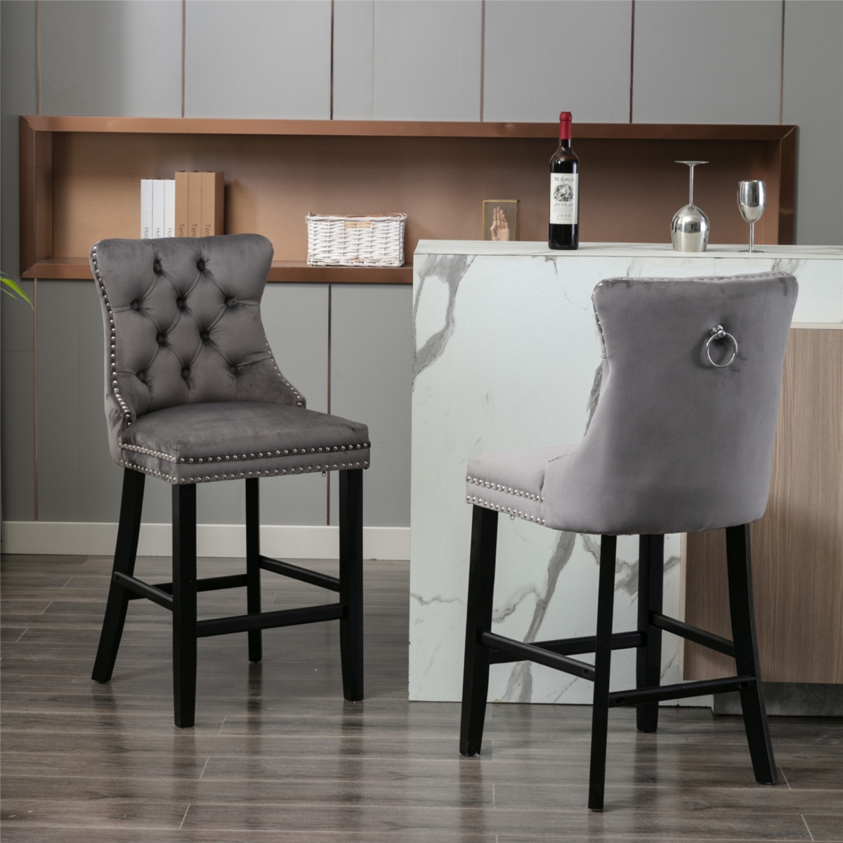 Click here for Streamdale Luxurious Velvet Barstools with Button... prices