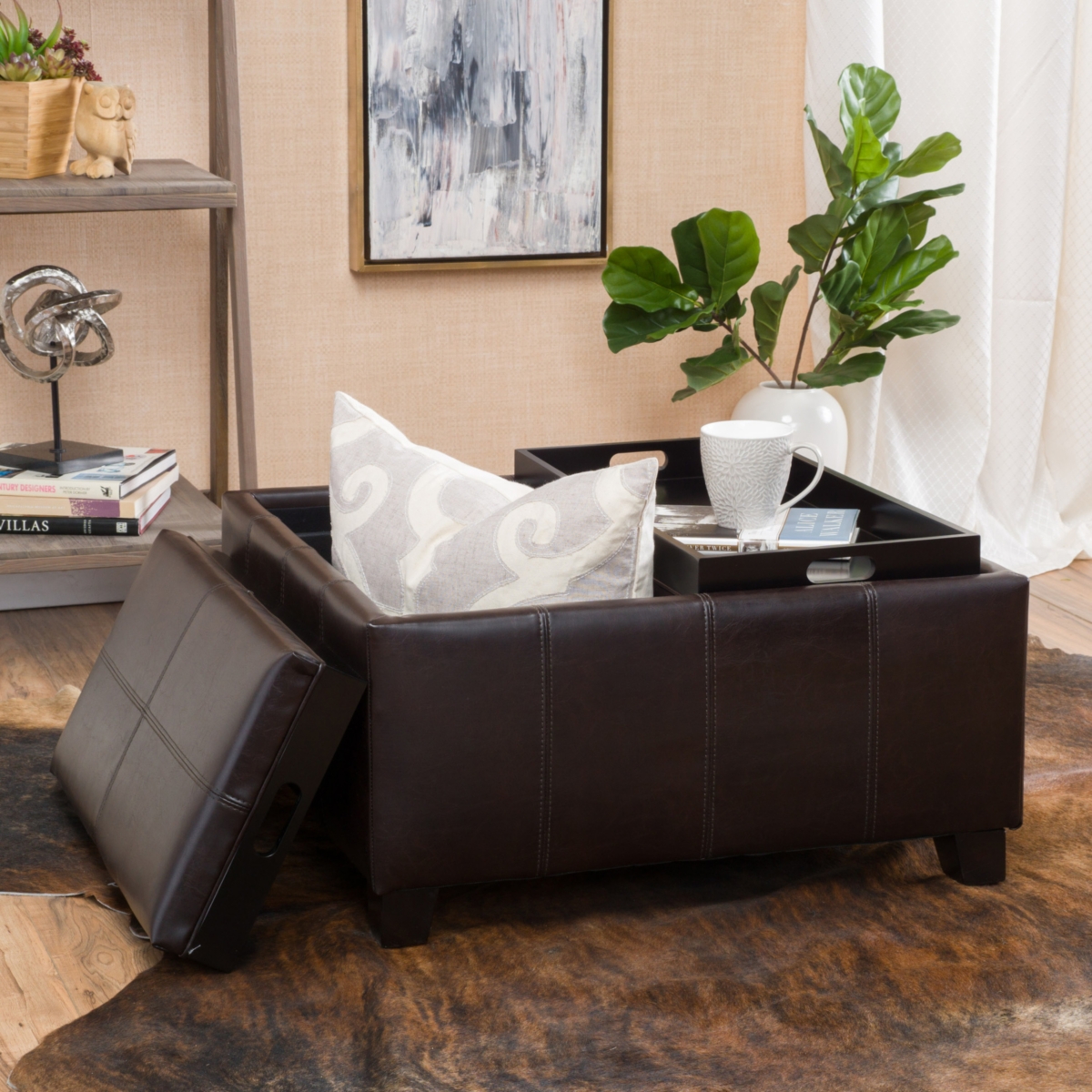 Click here for Streamdale Faux Leather Storage Ottoman With Tray... prices